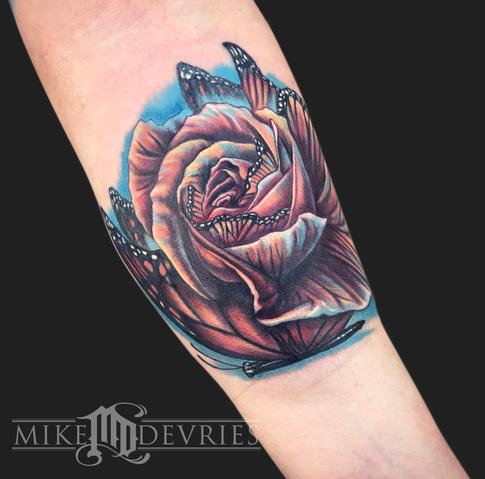 Rose Butterfly Morph Tattoo by Mike DeVries: TattooNOW